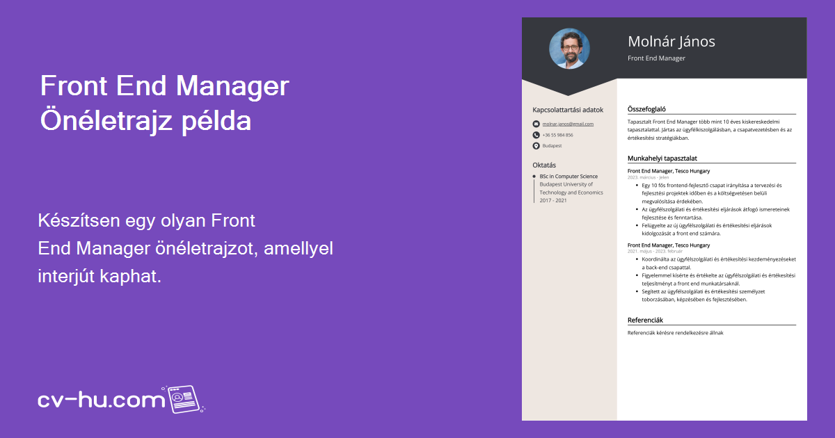 Front End Manager önéletrajz példa (ingyenes útmutató)
